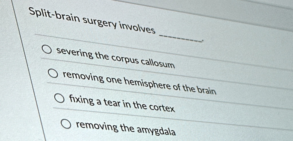 split brain surgery involves severing the corpus callosum removing one ...