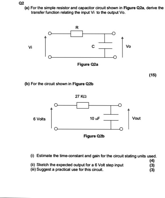 Q2 (a) For the simple resistor and capacitor circuit shown in Figure Q2a, derive the transfer ...