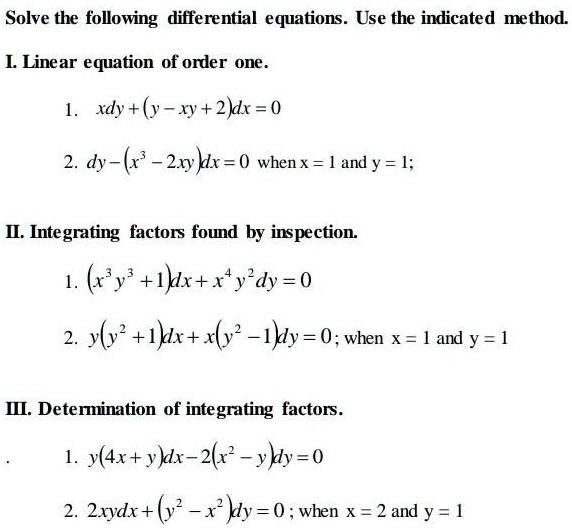 solve the following differential equations use the indicated mc thod l linear equation of order ...