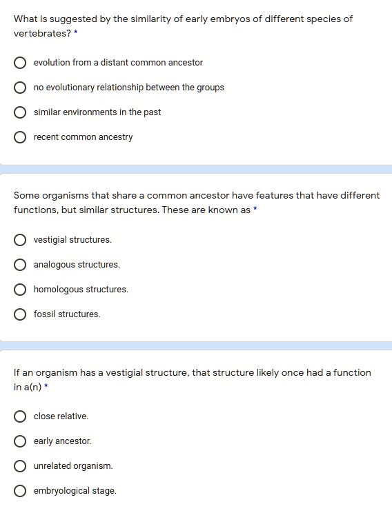 SOLVED: What is suggested by the similarity of early embryos of ...