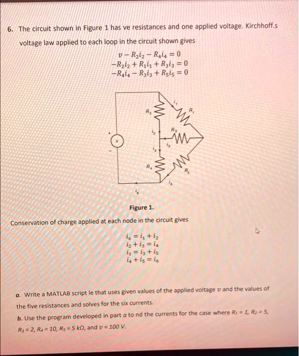 SOLVED: Please write with MATLAB. 6. The circuit shown in Figure 1 has five resistances and one ...