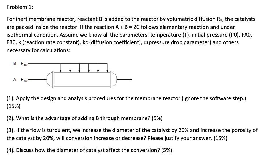 SOLVED: Problem 1: For an inert membrane reactor, reactant B is added ...