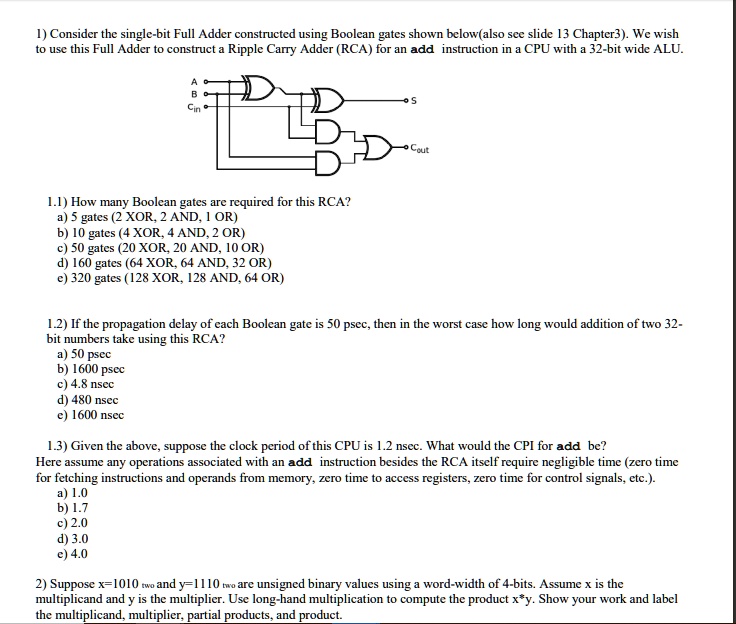 SOLVED: Consider the single-bit Full Adder constructed using Boolean ...