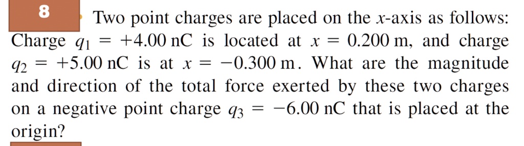SOLVED: Need answered ASAP, Thanks. 8 Two point charges are placed on the x-axis as follows ...