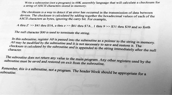 Solved Write A Subroutine Not A Program In 68k Assembly Language That Will Calculate A