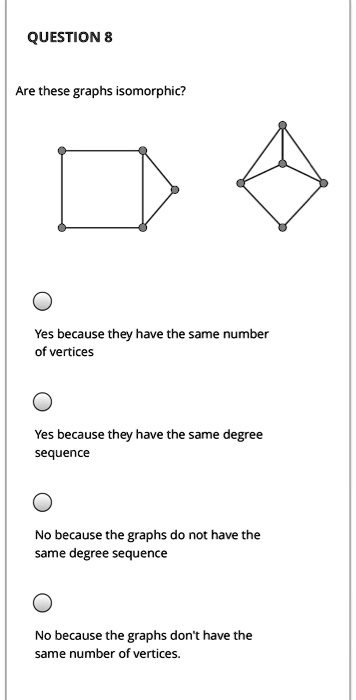SOLVED: QUESTION 8 Are these graphs isomorphic? Yes because they have the same number of ...
