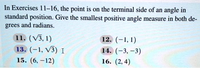 in exercises 14 16 the point is on the terminal side of an angle in ...