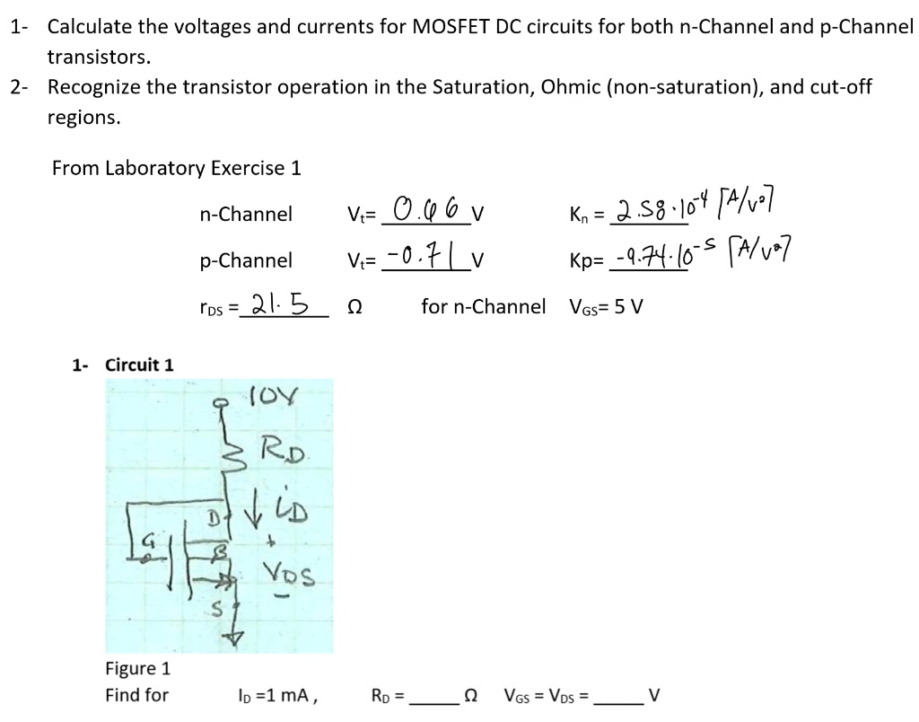 SOLVED: Calculate the voltages and currents for MOSFET DC circuits for both n-Channel and p ...