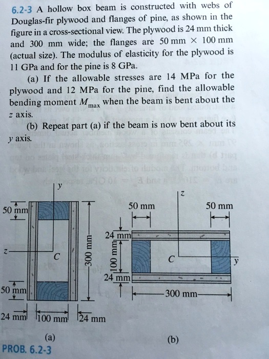 SOLVED: 6.2-3 A hollow box beam is constructed with webs of Douglas-fir ...