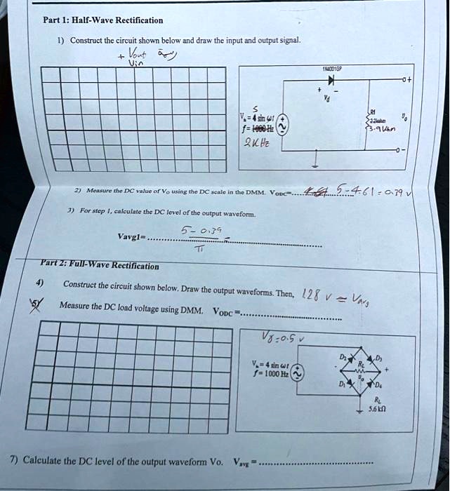 Part 1: Half-Wave Rectification 1) Construct the circuit shown below and draw the input and ...