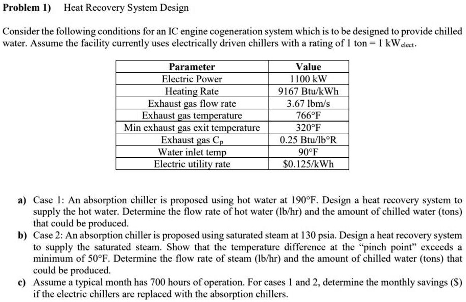 SOLVED: Problem 1) Heat Recovery System Design Consider the following ...