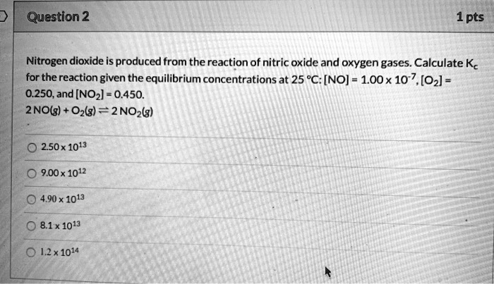 SOLVED: Nitrogen dioxide is produced from the reaction of nitric oxide and oxygen gases ...