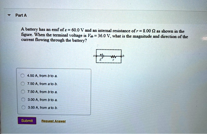 part a a battery has an emf of 600 v and an intemal resistance ofr 800 ...