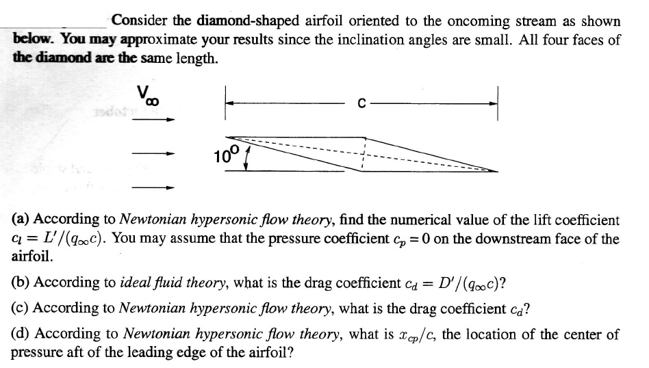 SOLVED: Consider the diamond-shaped airfoil oriented to the oncoming ...