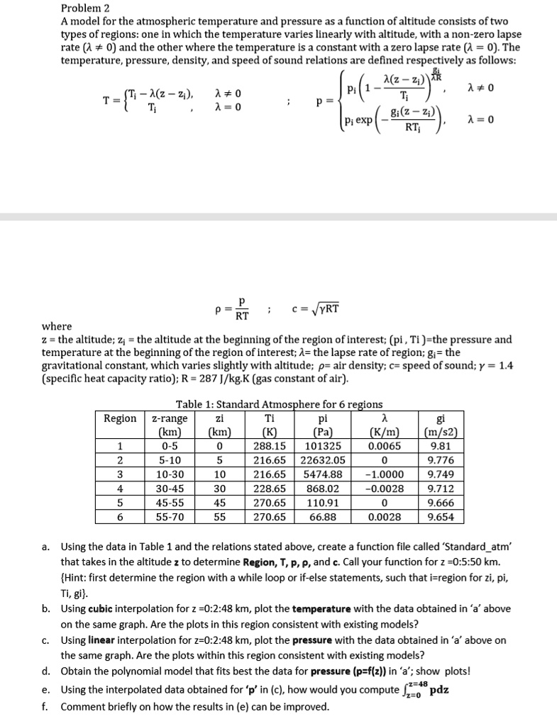 SOLVED: Problem 2: A Model for Atmospheric Temperature and Pressure as ...