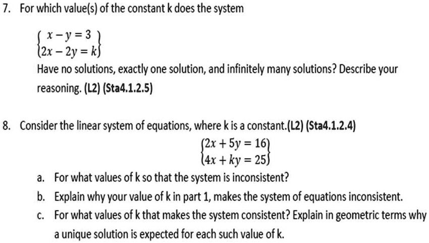 7 for which values of the constant k does the system x y3 2x...