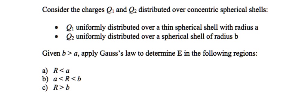 Consider the charges Q1 and Q2 distributed over concentric spherical shells: • Q1 uniformly ...