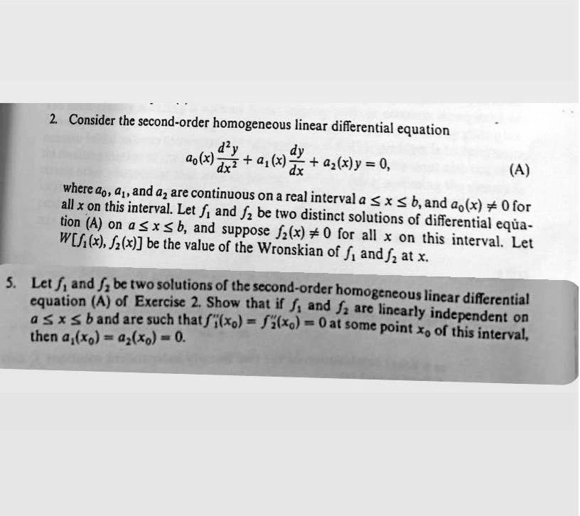 consider the second order homogeneous linear differential equation ...