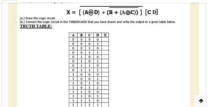 SOLVED: X = (AD + B + AC)(CD) (a) Draw the logic circuit. (b) Connect the logic circuit in ...
