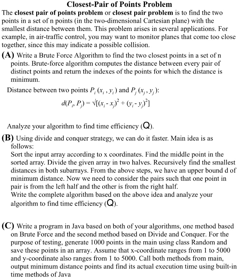 Solved Closest Pair Of Points Problem The Closest Pair Of Points 3362