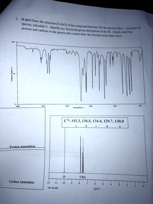 2. (6 pts) Draw the structure (C8H8O) of the compound that best fits ...