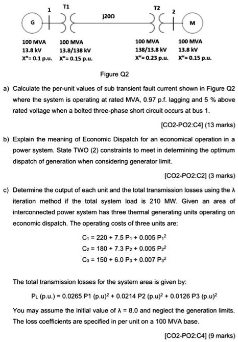 VIDEO solution: T1 j200 100 MVA 100 MVA 13.8 kV 13.8/138 kV X"=0.1 p.u ...