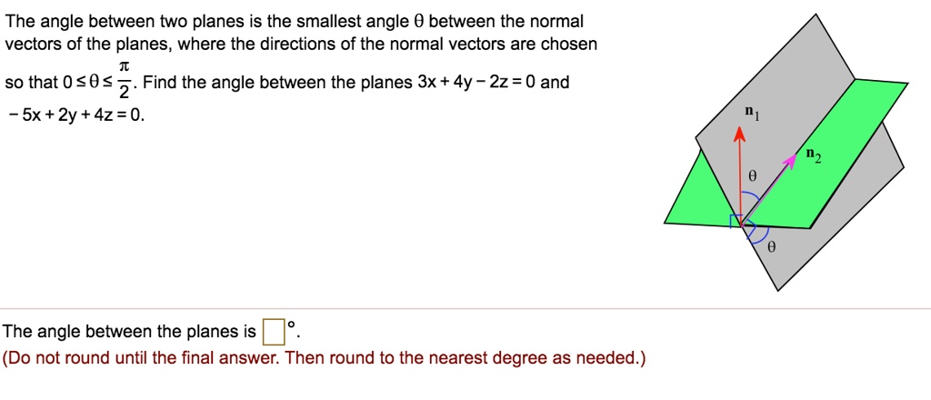 SOLVED: The angle between two planes is the smallest angle Î¸ between ...
