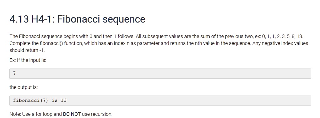 Solved Python Code 413 H4 I Fibonacci Sequence The Fibonacci Sequence Begins With 0 And Then