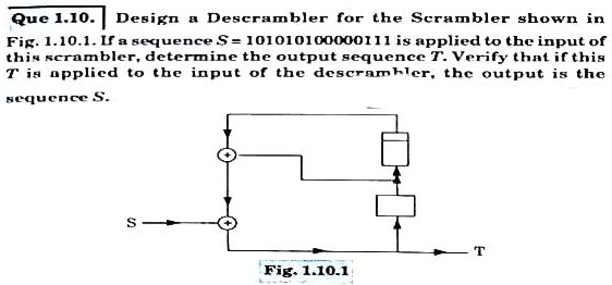 Video Solution Design Descrambler For The Scrambler Shown In Fig 101 A Sequence 