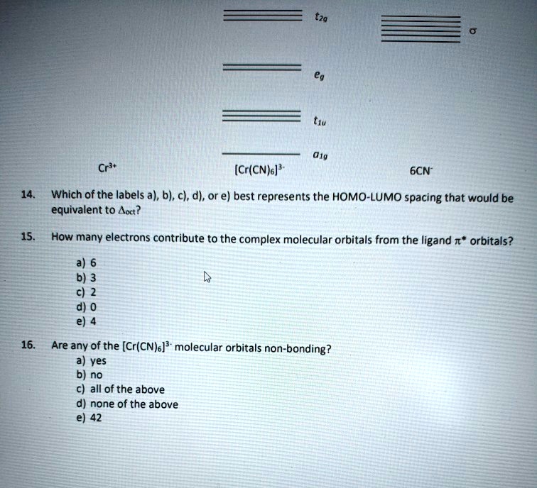 SOLVED: Cr3+ (Cr(CNJo]? 6CN" Which of the labels a), b), c), d), or e ...