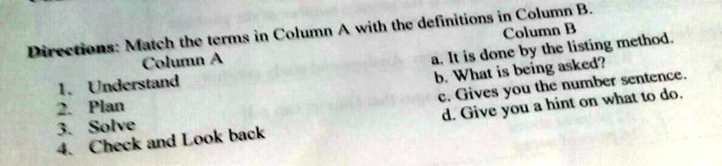 Directions: Match the terms in Column A with the definitions in Column ...