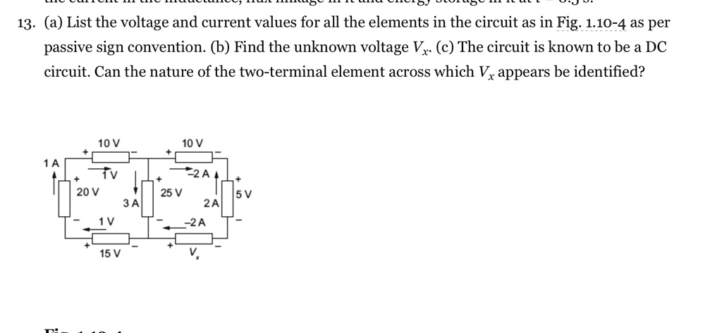 13. (a) List the voltage and current values for all the elements in the ...