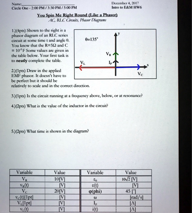 SOLVED:Name: Dcccmber 2M17 Cirele One 2WPM= S OPM 5 0 FM Intro to EAM ...