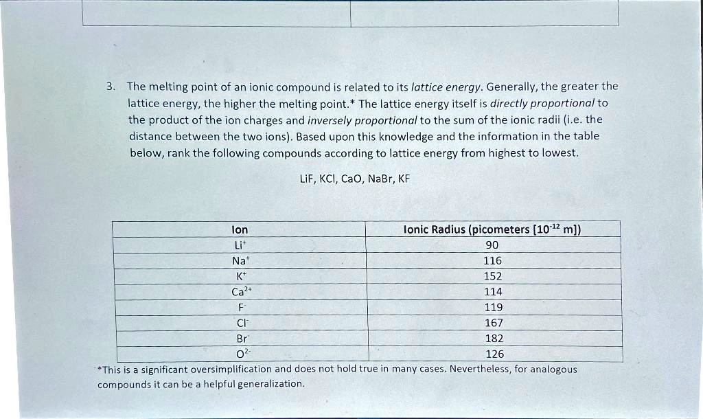 SOLVED: The melting point of an ionic compound is related to its ...