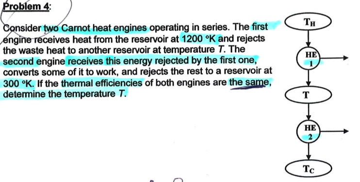 SOLVED: Problem 4: Consider two Carnot heat engines operating in series ...