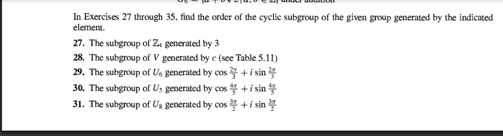 In Exercises 27 through 35, find the order of the cyclic subgroup of ...