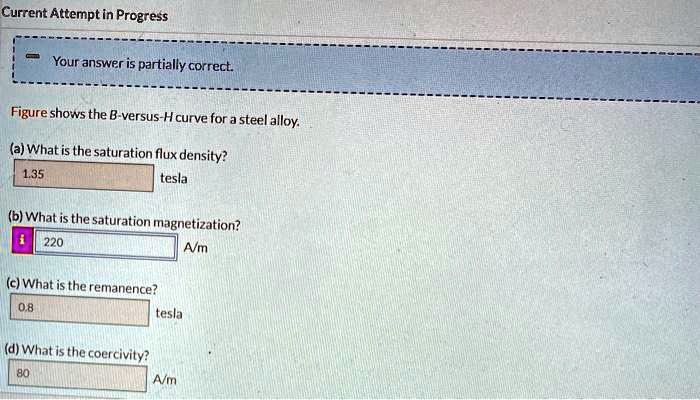 SOLVED: Current Attempt in Progress Your answer is partially correct Figure shows the B-versus-H ...