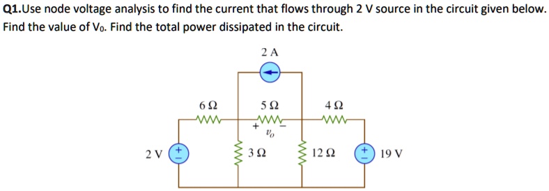 SOLVED: Use node voltage analysis to find the current that flows through the 2 V source in the ...