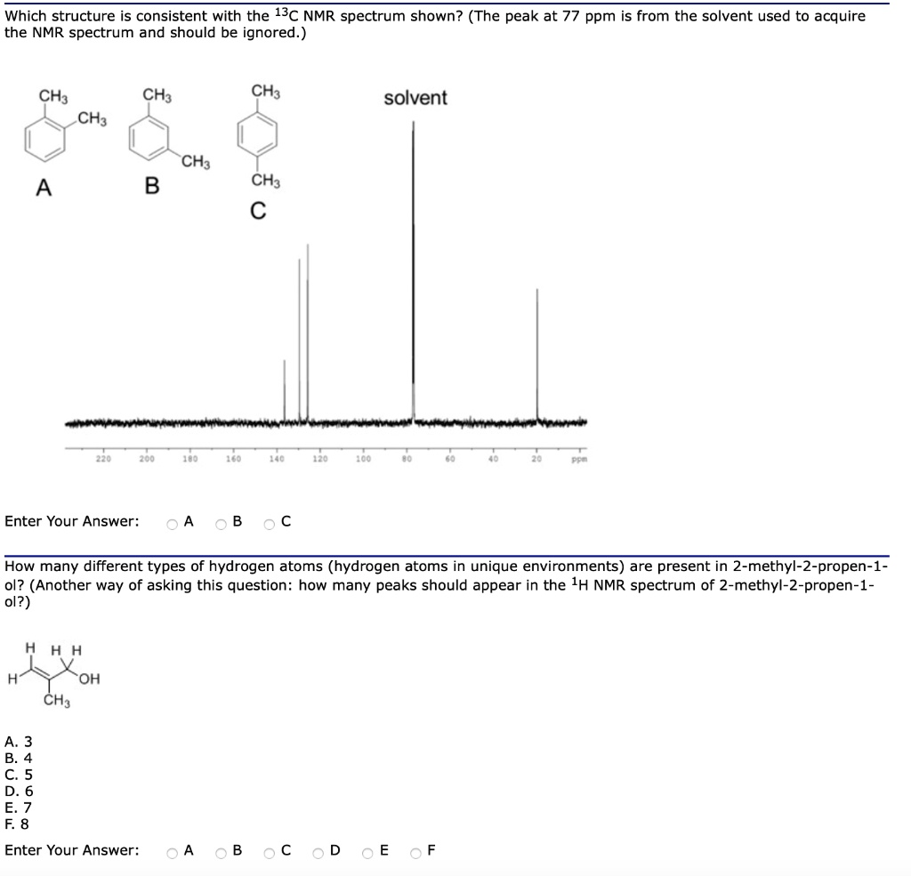 which structure is consistent with the 13c nmr spectrum shown the peak ...