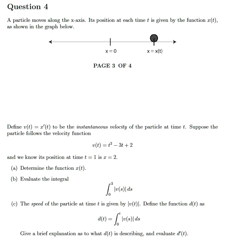 question particle moves along the x axis its position at each time t is given by the function xt ...