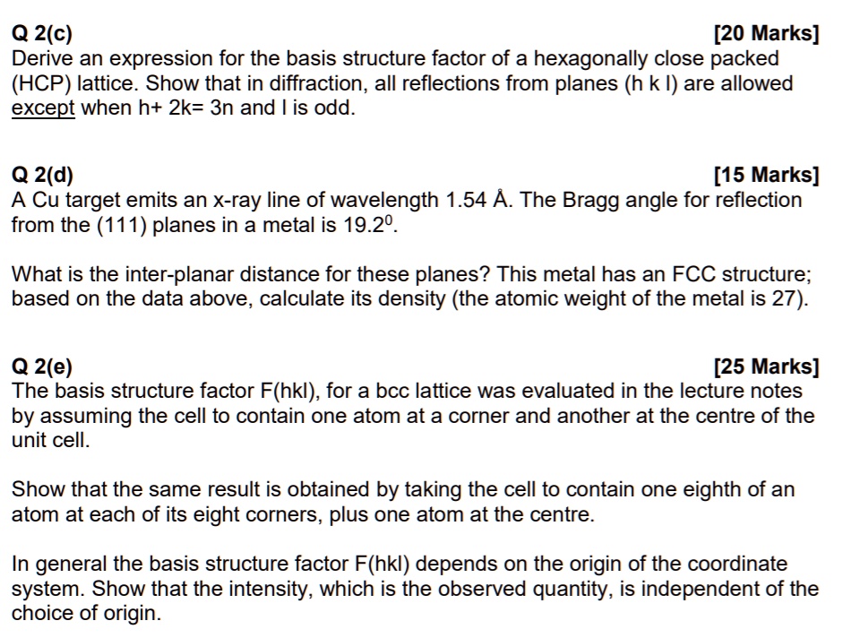 solid state physics question awnser all parts q 2c 20 marks derive an ...