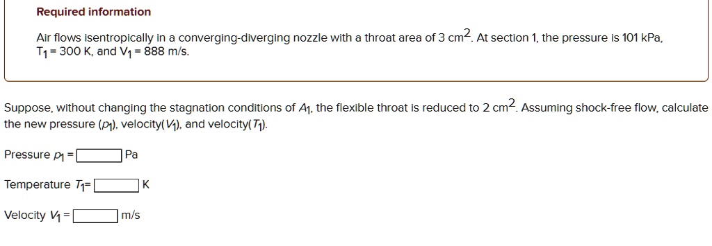SOLVED: Required information Air flows isentropically in a converging ...