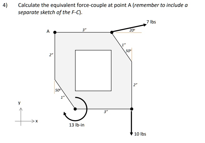 4) Calculate the equivalent force-couple at point A...