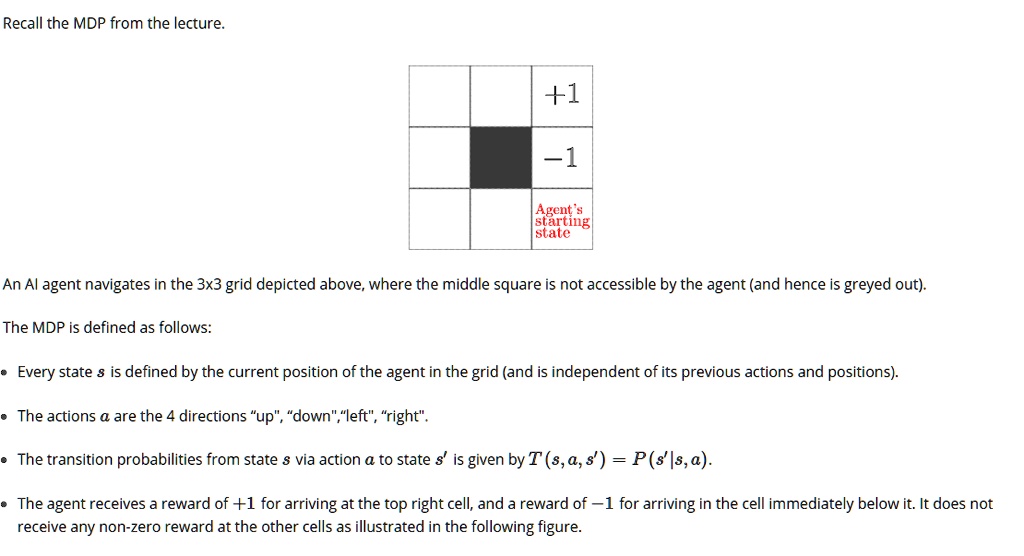 Recall the MDP from the lecture. +1 -1 Agent's starting state An Al ...