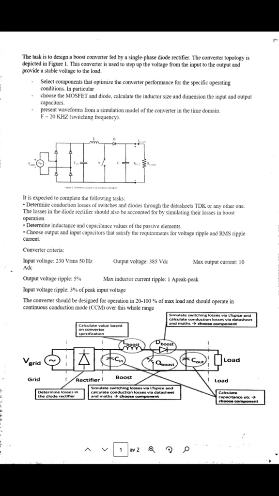 SOLVED: Text: Choose FETs and diodes The task is to design a boost converter fed by a single ...