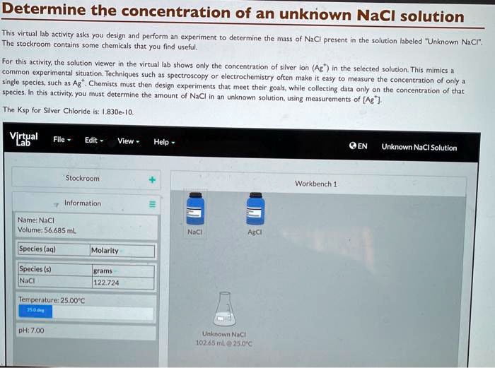 SOLVED: Determine the concentration of an unknown NaCl solution. This ...