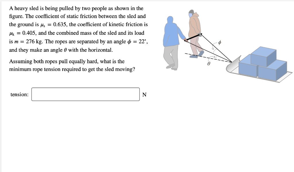 SOLVED: A heavy sled is being pulled by two people as shown in the ...