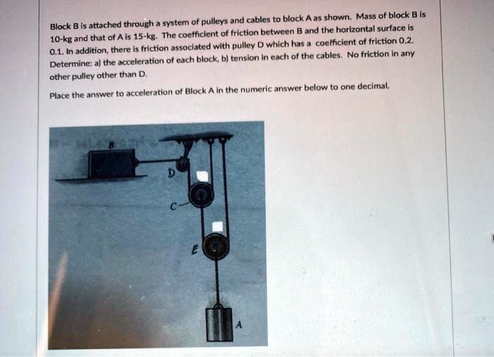 SOLVED: Block B is attached through a system of pulleys and cables to block A as shown. Mass of ...