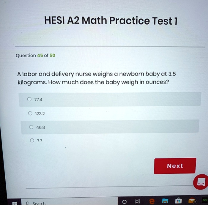 SOLVED: HESI A2 Math Practice Test 1 Question 45 of 50 A labor and ...
