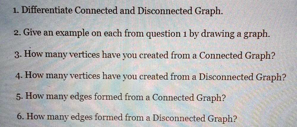 SOLVED:1 Differentiate Connected and Disconnected Graph: 2. Give an ...
